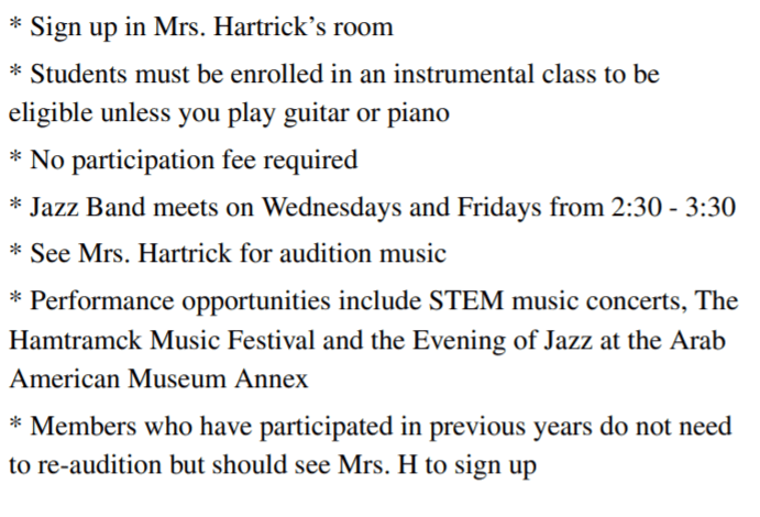 Jazz Band Auditions | STEM Middle School