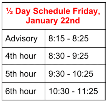 Semester ends Friday, Half Day | STEM Middle School